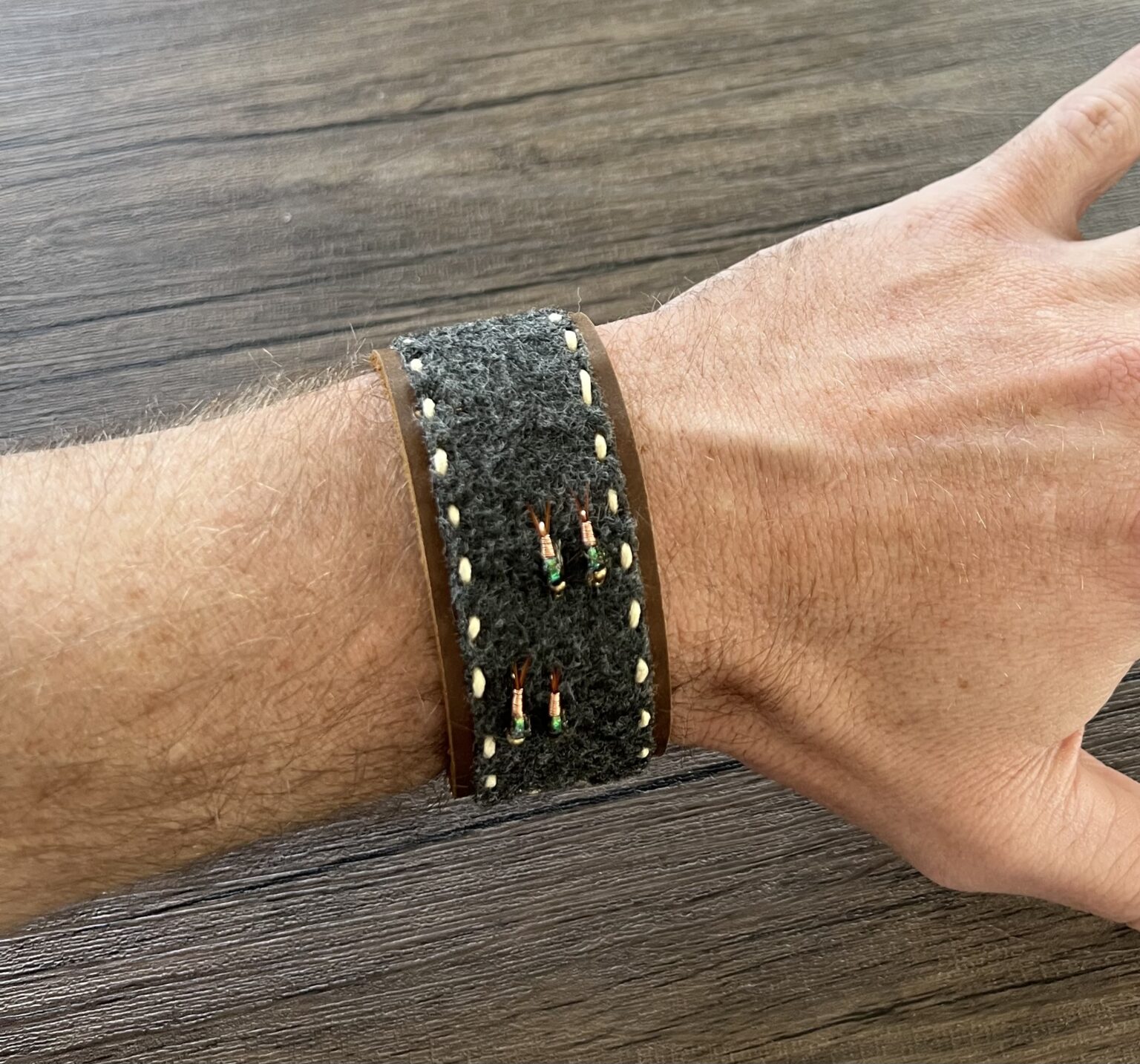 Leather Fly Patch Wrist Band Bracelet Slim - Ames Fly Fishing